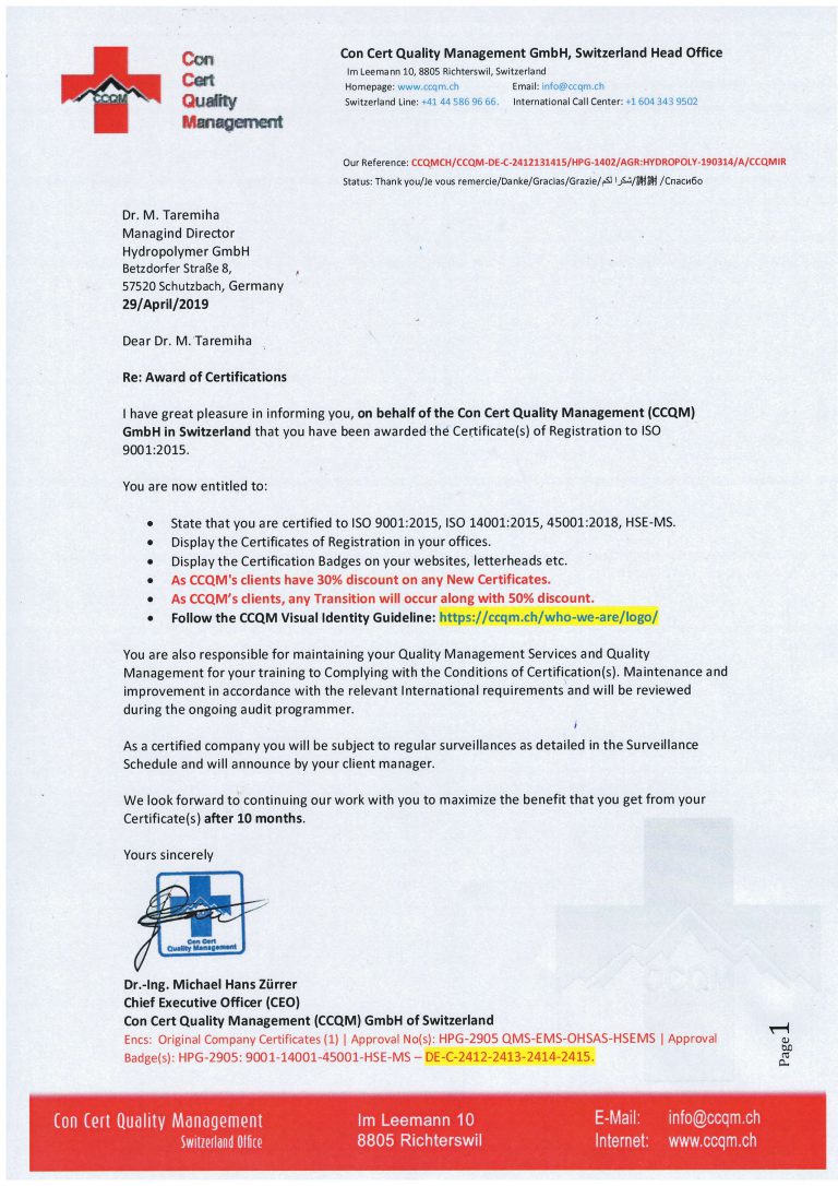 Hydropolymer Products Catalogue – Hydropolymer GmbH